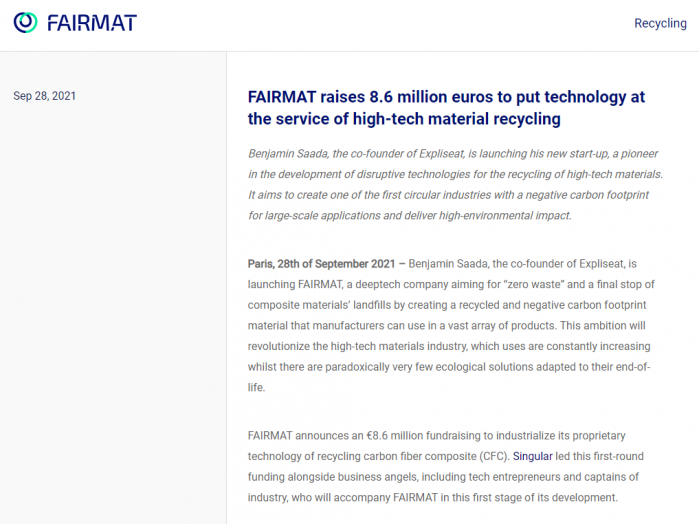 法国创企Fairmat创造了一种基于回收碳纤维复合材料的新材料 - NetSmell